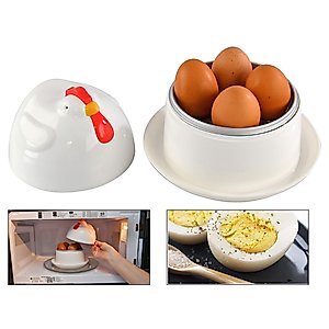 HOME-X Jumbo Hen-Shaped Microwave Egg Boiler with Lid, Cook 1 to 4 Eggs, Quick Hard Boiled Egg Maker, Breakfast Cooking Utensils