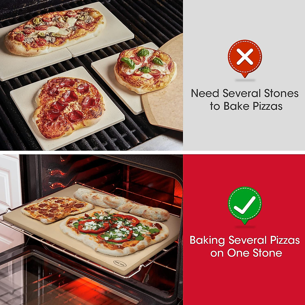 Unicook Extra Large Pizza Stone 22 Inch, Durable Rectangular Baking Stone 22" x 14", Industrial Commercial Home Oven Pan, Thermal Shock Resistant, Ideal for Grilling Baking Several Pizzas Bread