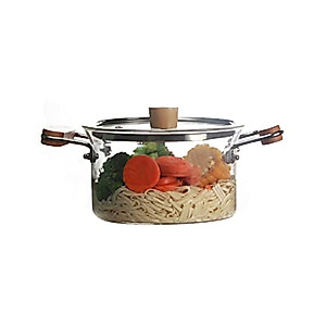 3QT Glass Cooking Pot 3L Glass Simmer Pot Compatible for Potpourri,Stove Top,Milk,Soup,Tea,Noodles,Microwave Cookware with Wooden Handle&Lid,Glass Saucepan with Cover,Heat-Resistant