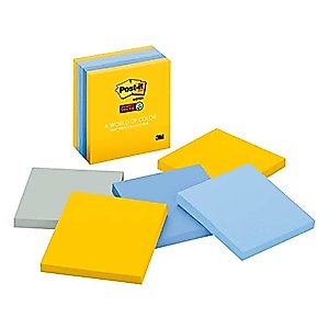 Post-it Super Sticky Notes, 3x3 in, 5 Pads, 2x the Sticking Power, New York Collection (Blue, Gray, Yellow) Recyclable (654-5SSNY)