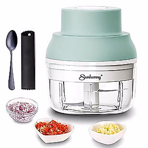 Electric Garlic Chopper Mini, Garlic Masher Crusher, Food Processor Small with Garlic Peeler And Spoon (100ML/3.3FL OZ, Green)