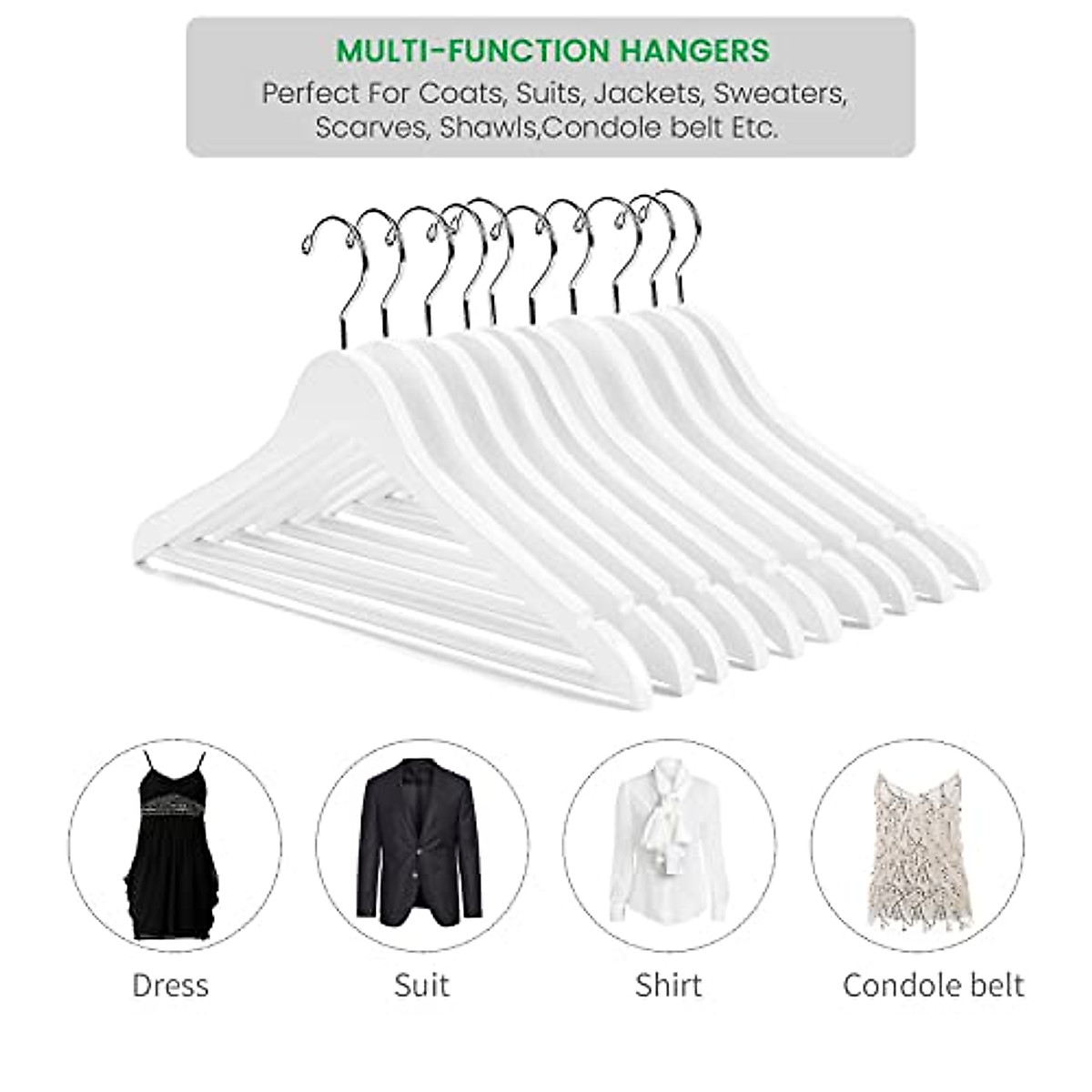 Nature Smile White Wooden Coat Hangers 16 Pack Premium Solid Wood Suit Clothes Hangers with Pants Bar