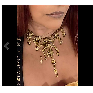 LZHLQ Jewelry Fashion Multi-Level Pirate Skull Tassel Charm Necklace Collar Bib for Women Horror Necklace Punk