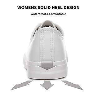 Waluzs Women's White PU Leather Sneakers Low Top Tennis Shoes Lace up Casual Sneakers Walking Shoes, US11