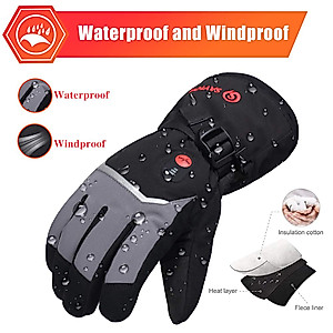 Rechargeable Heated Gloves Battery Electric Ski Gloves with 3 Heating Levels Touchscreen Waterproof Gloves for Men & Women