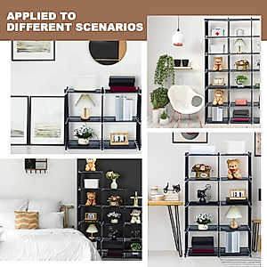 Suzile 24 Large Extra Cube Storage Organizer 6 Tiers Bookshelf Organizer Black Cube Storage Shelf DIY Bookcase Tall Book Shelves for Living Room Study Room Bedroom Office