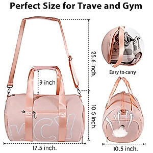 KCY Sports Gym Bag with Wet Pocket & Shoes Compartment for Women Girls, Small Sports Duffel Bag for Yoga Baseball Camping Travel, Waterproof, Lightweight, Pink