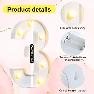 Treela 8.7'' Birthday Decorative LED Light up Numbers, Glitter Marquee Number Sign for Night Birthday Party Decorations Anniversary Bar LED Sign Backdrop Wall Table Centerpieces(30th,White)