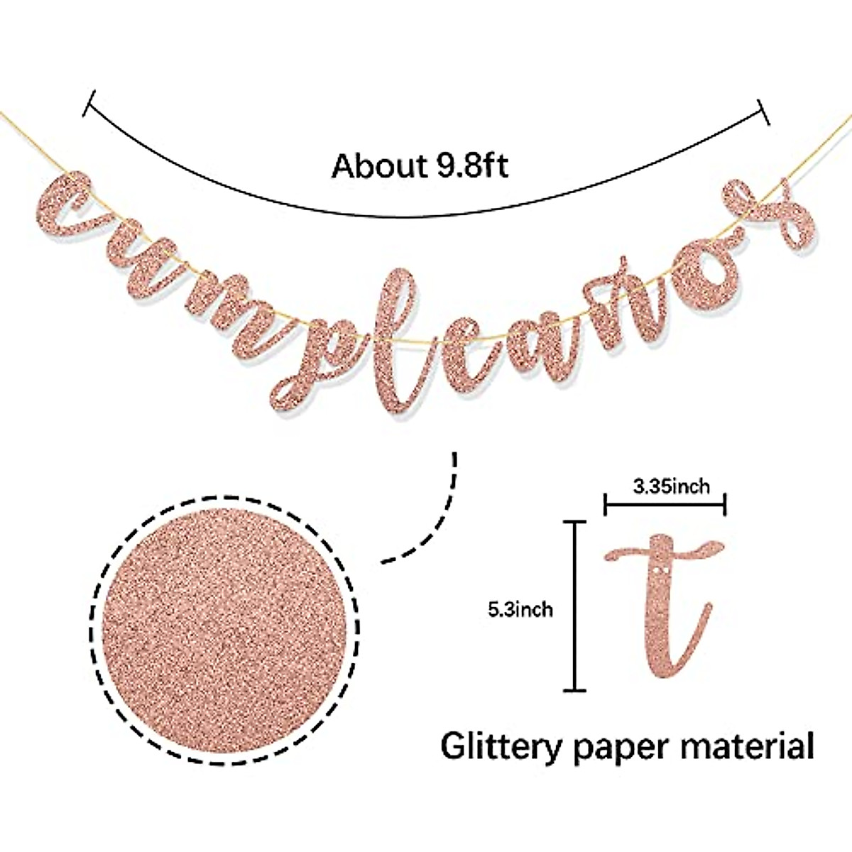 INNORU Feliz Cumpleaños Banner, Happy Birthday Party Decorations, Fiesta Themed Party Sign Banner, Birthday Party Decoration Rose Gold Glitter