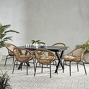 Christopher Knight Home Coniston Dining Set, Light Brown + Beige + Black