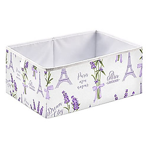 xigua Lavender Rectangle Storage Bin Large Collapsible Storage Basket Toys Clothes Organizer Box for Shelf Closet Bedroom Home Office, 15.8 x 10.6 x 7 Inch