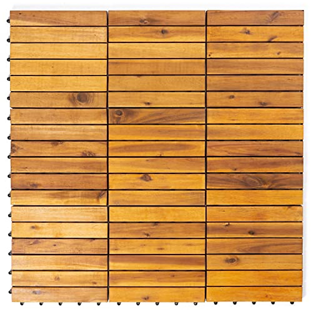 YAMAZING 12”x12” Solid Wood Interlocking Flooring Tiles (Pack of 9), Acacia Hardwood Deck Tiles, Floor Tile for Both Indoor & Outdoor Use, Patio Garden, Waterproof All Weather, 6 Slat (9 Sq Ft)