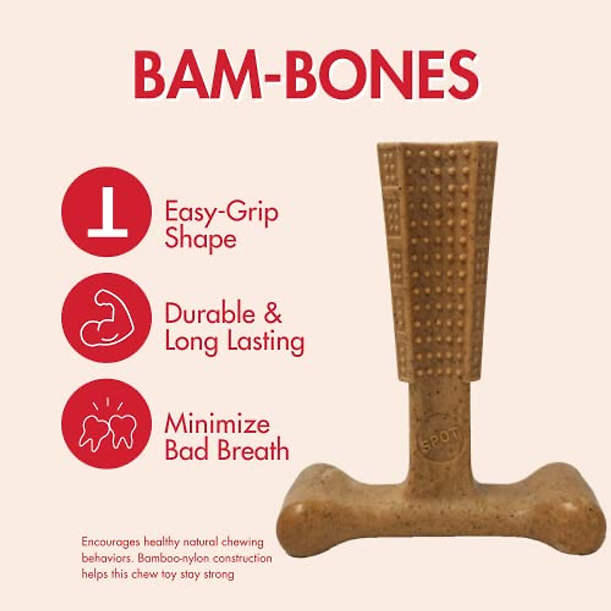 SPOT by Ethical Products 4 in Bambone Plus Easy Grip Peanut Butter, Beef & Chicken Dog Chew Bundle - Bamboo & Nylon Anti Anxiety Bone for Aggressive Chewers & Dental Health for Dogs - Medium (3 Pack)