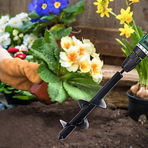 Harapu Auger Drill Bit, Non-Slip -3" x 12" Garden Plant Flower Bulb HEX Shaft Auger Earth Auger Bit, Post or Umbrella Hole Digger for 3/8" Hex Drive Drill Black