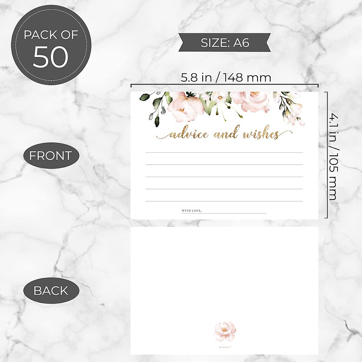 Hat Acrobat Advice and Wishes Greeting Cards - 50 Double Sided Advice and Wishes Cards Perfect for Weddings, Baby Shower, Graduation and More – Blush Pink Floral Assorted Cards (50)