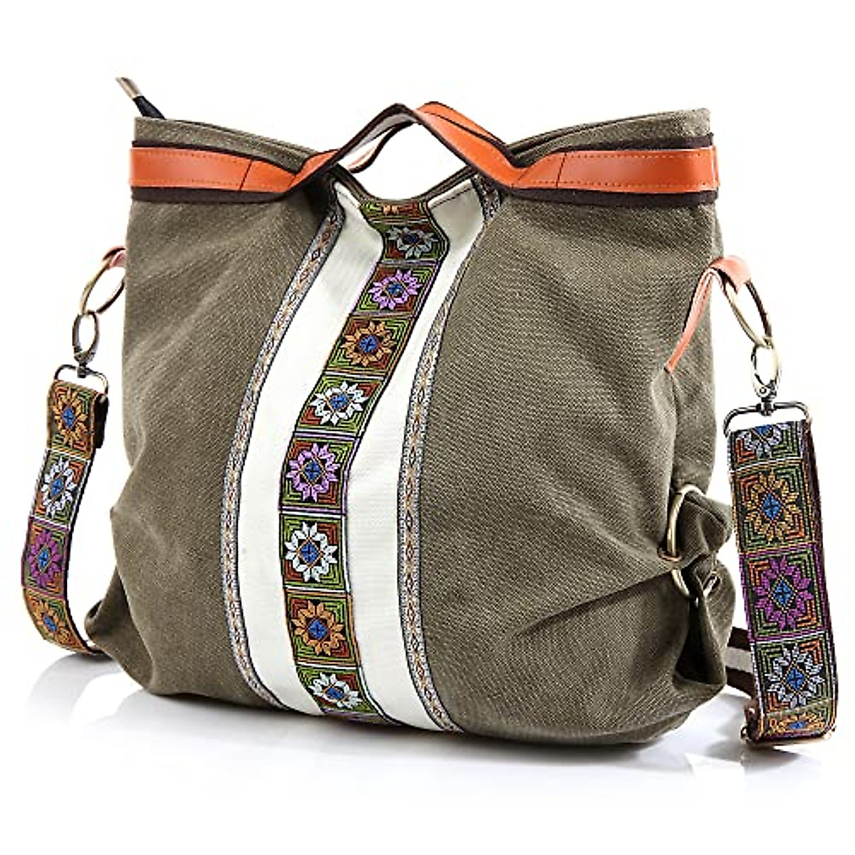 Women Canvas Crossbody Bag Shoulder Bag, Vintage Heavy-duty Tote Handbag (Grass Green)
