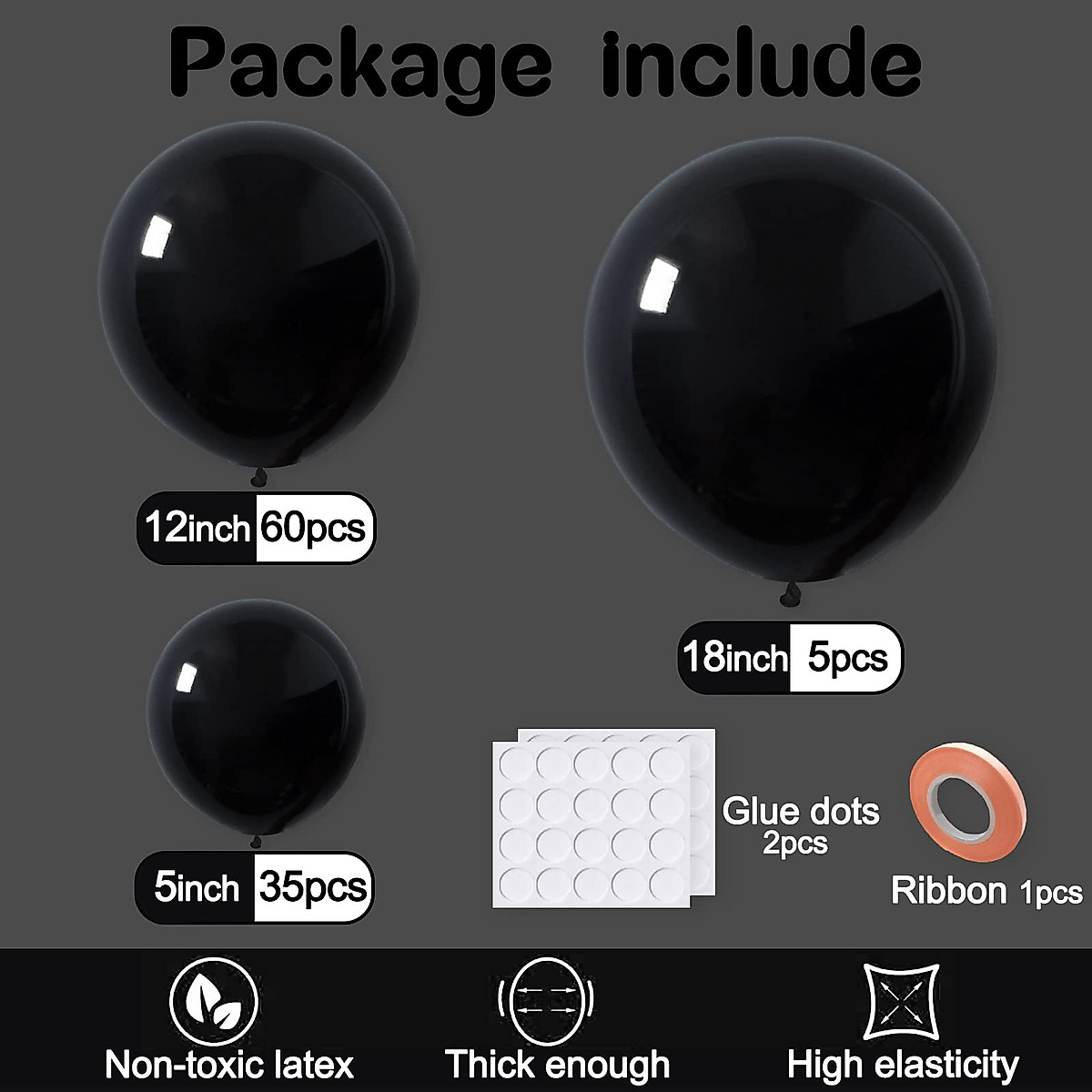 Black Balloon Arch Kit, Thickened 100Pcs Black Balloons Different Sizes 18/12/5 Inch for Birthday Party Graduation Bachelorette Anniversary Wedding Gender Reveal Baby Shower Decorations Supplies