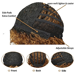 Quantum Love Human Hair Wigs Curly Wave Side Part Wig Short Bob Pixie Cut Brazilian Remy Human Hair Deep Curly None Lace Front Wigs for Women Ombre Black Brown Color