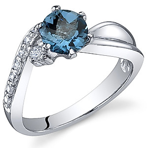 PEORA Ethereal Curves 1.00 carats London Blue Topaz Ring in Sterling Silver Size 8