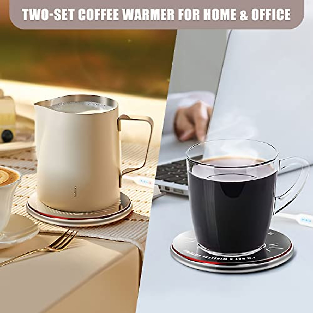 2 Pack Coffee Mug Warmer, Mug Warmer with 4 Hour Auto Shut Off, 3 Heat Setting Coffee Warmer for Desk, Cup Warmer Powered by USB Candle Warmer Portable Perfect for Travel, Work, Home (Grey)