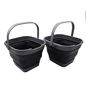 SAMMART 10L (2.6 Gallon) Collapsible Rectangular Handy Basket/Bucket (Grey/Black (Set of 2))