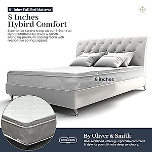 Oliver & Smith Full Size Mattress 8 Inch Hybrid Mattress Full with High Density & Comfort Cold Foam with Continuous Coil Bonnell Springs Eco-Friendly, Breathable Full Mattress Medium Firmness