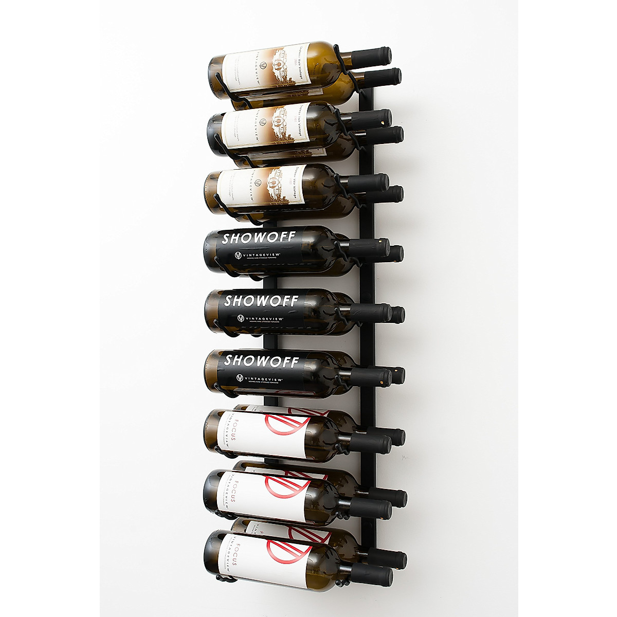 VintageView W Series (3 Ft) - 18 Bottle Wall Mounted Wine Rack (Satin Black) Stylish Modern Wine Storage with Label Forward Design