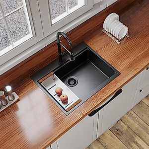 27" X 22" Black Stainless Steel Drop in Kitchen Sink Rectangle Finish Rust Resistant