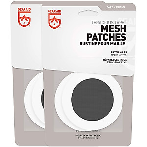 GEAR AID Tenacious Tape Mesh Patches for Repairing Holes in Tents, Bug Screens, Mosquito Netting, No-See-ums and More, 3” Rounds, 4 Patches