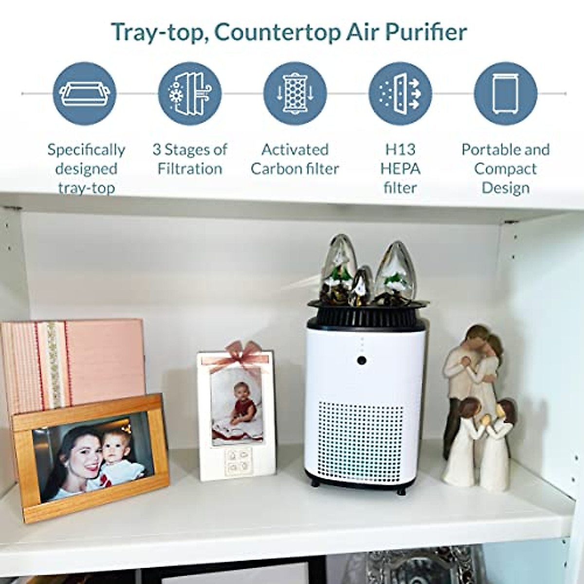 Purafide XP150 Veteran Owned, Tray-top, Countertop Air Purifier with 360-degree Air, 3 Stage Filtration for up to 460 Sq Ft. White, Pack of 1