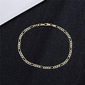 kelistom Gold Anklet Bracelets for Women Men 14K White Gold Plated Cuban Link Herringbone Paperclip Figaro Chain Ankle Bracelets for Women
