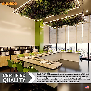 Sunlite 30335 F28T5/835 4 Foot T5 Linear Fluorescent Lamp, 28 Watts, 2500 Lumens, 3500K Neutral White, Miniature G5 Bi-Pin Base, ROHS Compliant, High Performance Straight Tube, 40 Pack