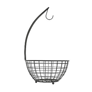 Spectrum Diversified Grid Small Tree & Basket Hanger & Fruit Basket, Produce Saver Banana Holder & Open Wire Fruit Bowl for Kitchen Counter & Dining Table, Industrial Gray