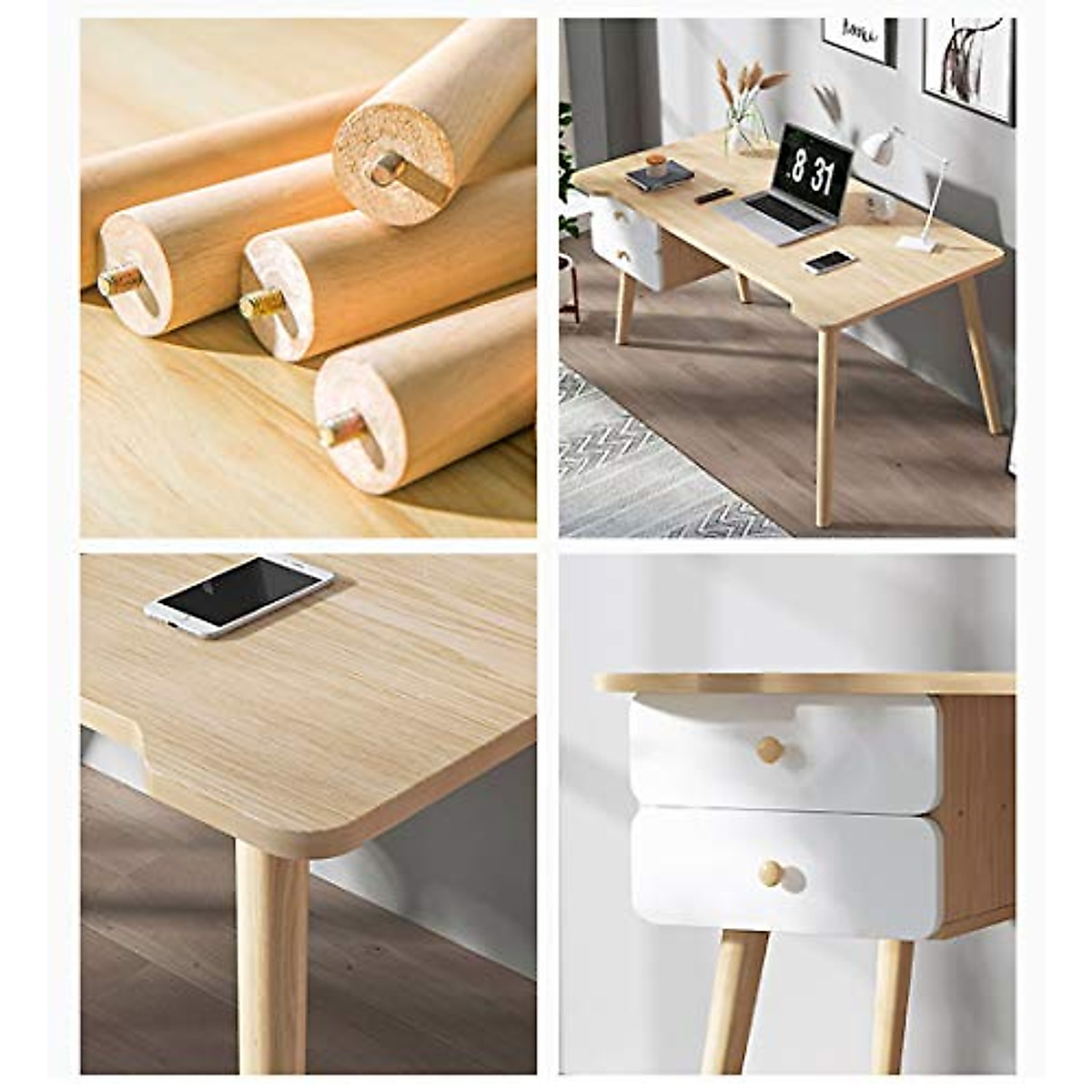 Simple Computer Desk with 2 Drawers,Wooden Study Writing Desk Home,Modern Style Sturdy Pc Laptop Table for Home Office Workstation