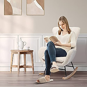 Deolme Modern Teddy Velvet Rocking Accent Chair Upholstered Rocking Glider Chairs Nursery Comfy Rocker Armchair Side Chair for Living Room, Bedroom (Teddy Beige, Type 1)