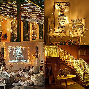 Aluan Christmas Lights Extendable Fairy String Lights 100 LED 33ft+10ft 8 Modes Waterproof Plug in Icicle Lights for Party Wedding Christmas Tree, Window Curtain Patio Decoration