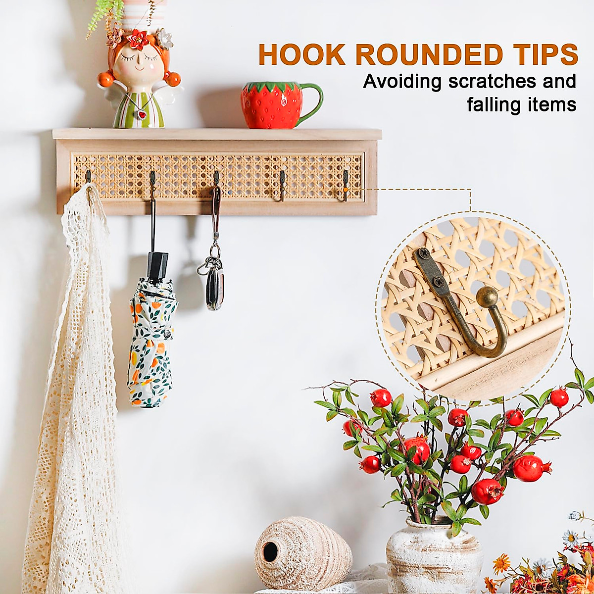 DIF DECO Coat Rack Wall Mount with Shelf,Entryway Coat Hanger with 5 Hooks for Hanging Coats Keys Hats Towels Bags,for Kitchen, Bedroom, Bathroom