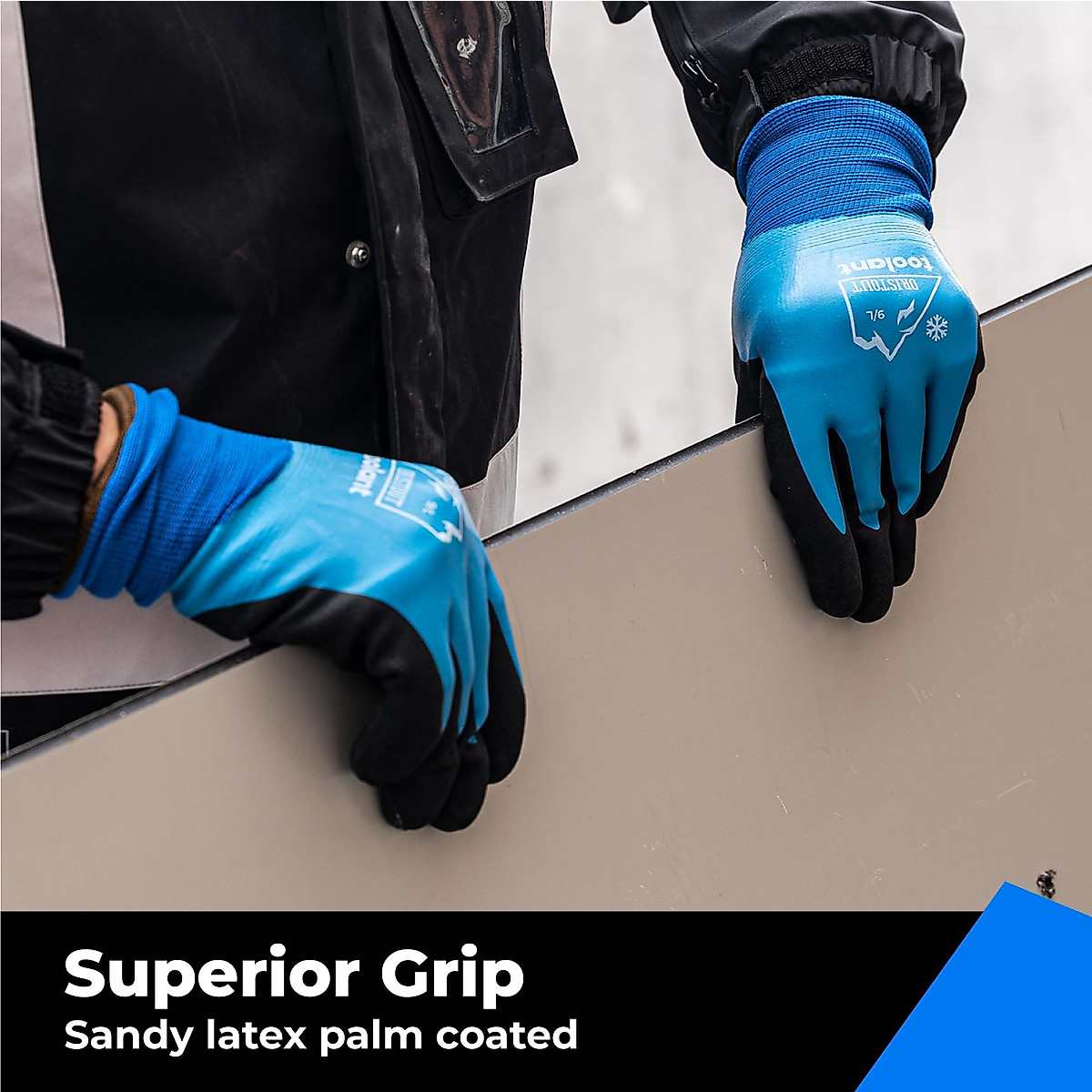 Waterproof Winter Work Gloves for Men and Women, Freezer Gloves for Working in Freezer, Thermal Insulated Fishing Gloves, Super Grip, Blue, Large