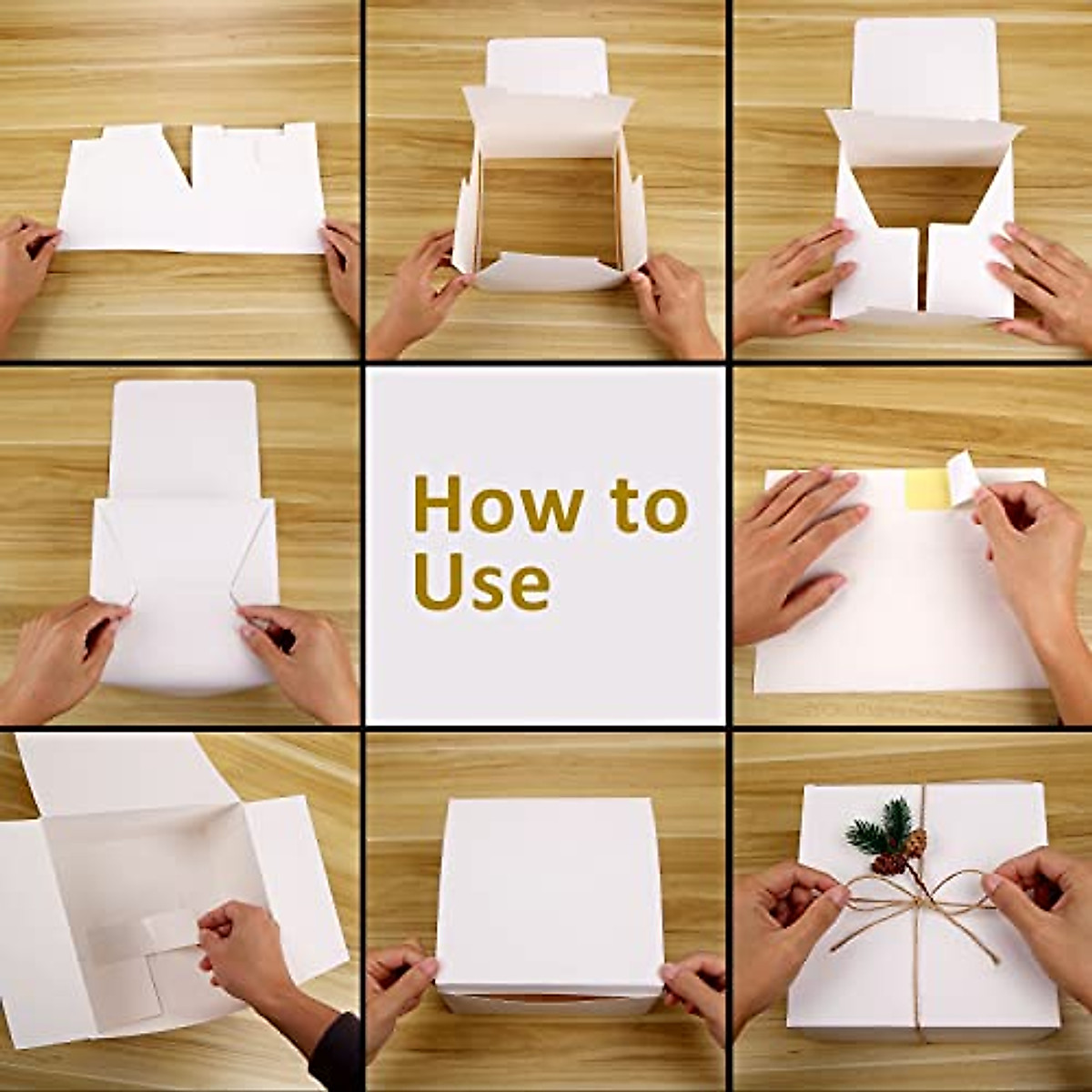 HLWDFLZ White Gift Boxes 12 Pack 8x8x4 Inches Paper Box, Gift Boxes with Lids, Wedding Present Box, Bridesmaid Proposal Box, Birthday Party Favor Box, Christmas Box with 66ft Twine and 12 clear stickers