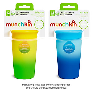Munchkin® Miracle® 360 Color Changing Sippy Cup, 9 Ounce, 2 Pack, Blue/Yellow