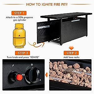 Giantex 57’’ Gas Fire Table, Rectangular Outdoor Patio Propane Firepit Table, 50,000 BTU Auto-Ignition Propane Fire Pit with Lid and Lava Rocks, Suitable for Poolside, Garden, Balcony, Black