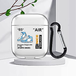 for AirPods 2nd 1st Generation Case,Cool Off Sports Shoes Brand Style Creative Black White Letters and Red Blue Sports Shoes Drawing, Shockproof Cover for Men Boy for AirPods