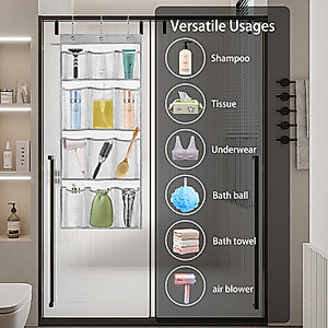 TEMUORG 2 Pcs Door Hanging Bathroom Organizer Mesh Shower Accessories Holder Bathtub Storage Bag with Mesh Pockets (12 Pockets)