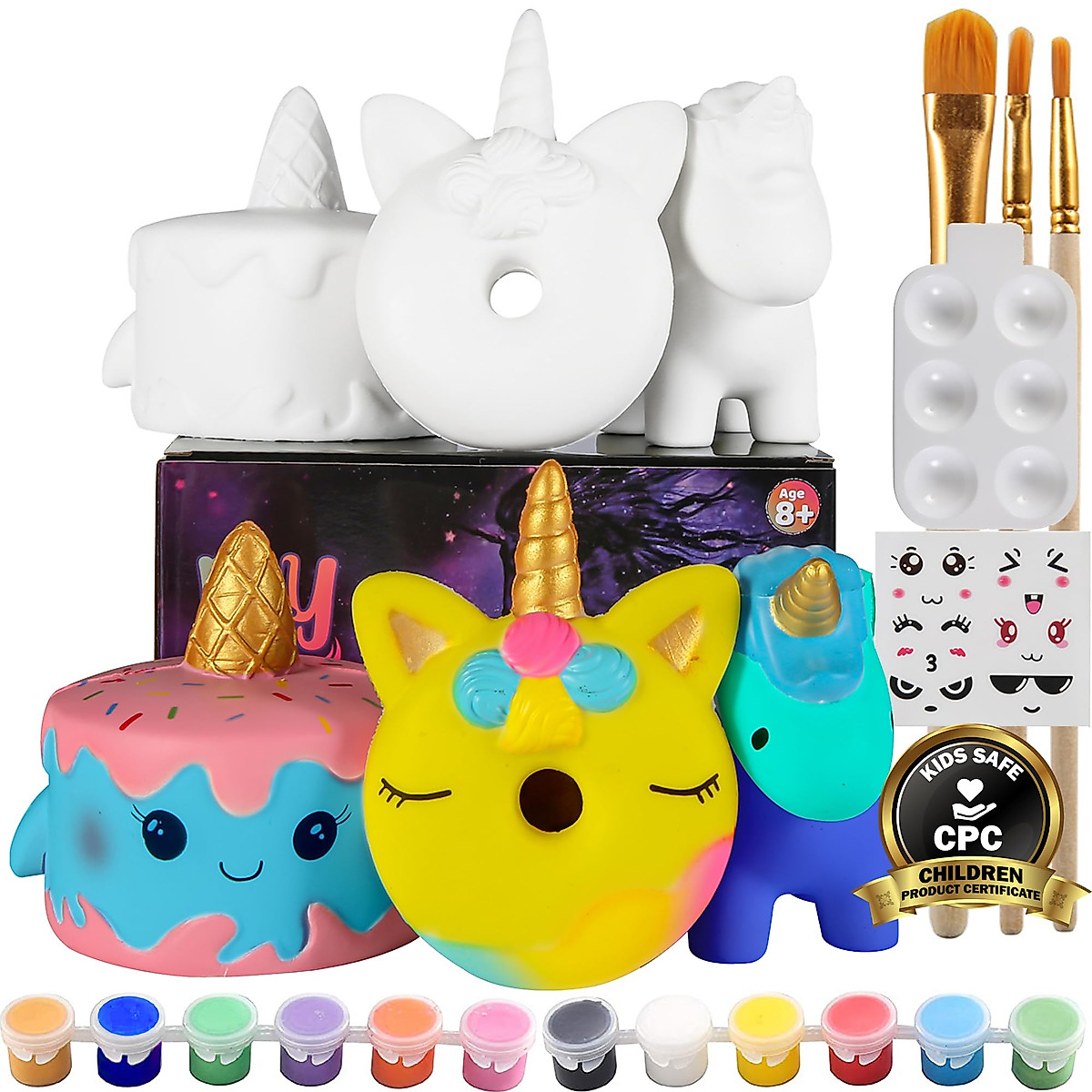 Jim&Gloria Paint Your Own Squishies, Jumbo Squishy Gifts for Girls and Boys 8 9 10 11 12 13 14, Arts and Crafts for Kids, Party Favors for Birthday, Valentines Gift for Kids, Pack of 3