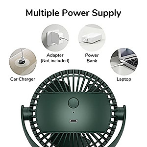 JISULIFE Clip on Fan, Stroller Fan Battery Operated, Small Fan Portable 4000mAh Rechargeable, 4 Speeds, Powerful Wind Ultra Quiet for Stroller Office Drom Bedroom - Green