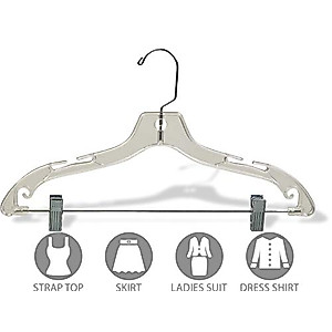 The Great American Hanger Company Clear Plastic Combo Hangers, Box of 100 Flat Ladies Hangers with Adjustable Cushion Clips and Chrome Swivel Hook