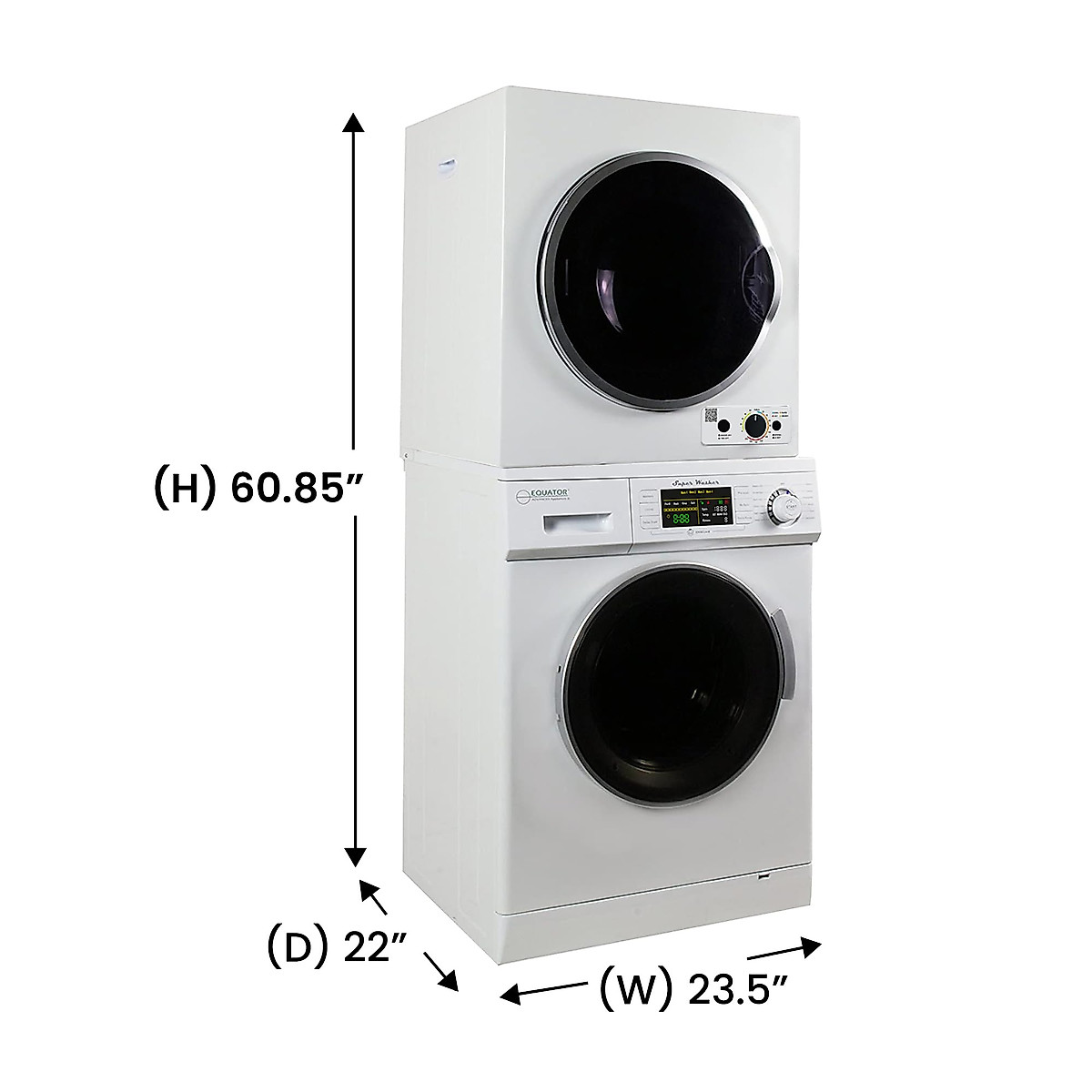 Equator 110V Compact Set Digital Washer 1.57cf + Vented Sensor Knob Dryer 3.5cf in White