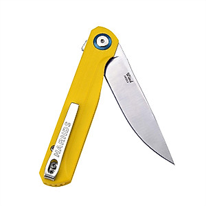 Harnds Wind Pocket Knife Flipper Sandvik Steel G10 Handle Folding Knife Ball Bearing with 2-Position Clip for Camping Survival and EDC (Yellow)