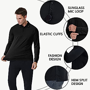 JIM LEAGUE Men's Long Sleeve Golf Polo Shirts Athletic Casual Travel Performance Collar Shirts Lightweight Quick Dry UPF50