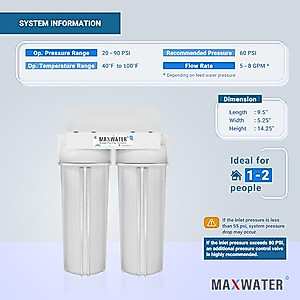 Max Water 2 Stage (Sediment, Odor & Improving Taste) Whole House 10 inch, Standard Water Filtration System - White Housing - Sediment + CTO - ¾" Inlet/Outlet